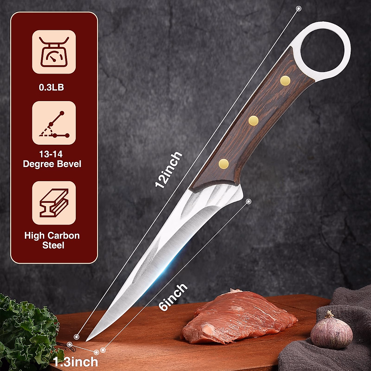 TrDLam Boning Knife, 6 Inch Deboning Knife for Cutting Meat High Carbon Steel Ultra Sharp Full Tang & Ergonomic Japanese Knife, Hand Forged Fish Fillet Knives with Sheath Ideal For Gift
