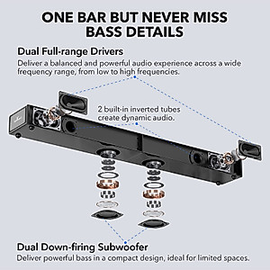 LARKSOUND 2.1 CH Soundbar with Built-in Subwoofer, 31 Inch Sound Bar for TV with Bluetooth/HDMI ARC/Optical/AUX/USB Connections