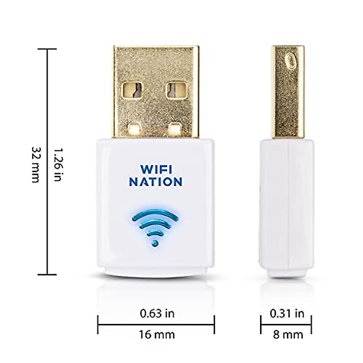 WiFi Nation® WiFi Dongle Mini 802.11ac AC600 USB WiFi Adapter, chipset: Realtek RTL8811AU, Dual Band 2.4GHz or 5GHz, Windows, MacOS, Linux Supported - White