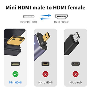 Duttek 180 Degree Mini HDMI to HDMI Adapter 8K, U Shaped HDMI to Mini HDMI Adapter 48Gbps UHD Down Angle Mini HDMI Male to HDMI Female Extender Converter for Cameras, Projectors 2 Pack