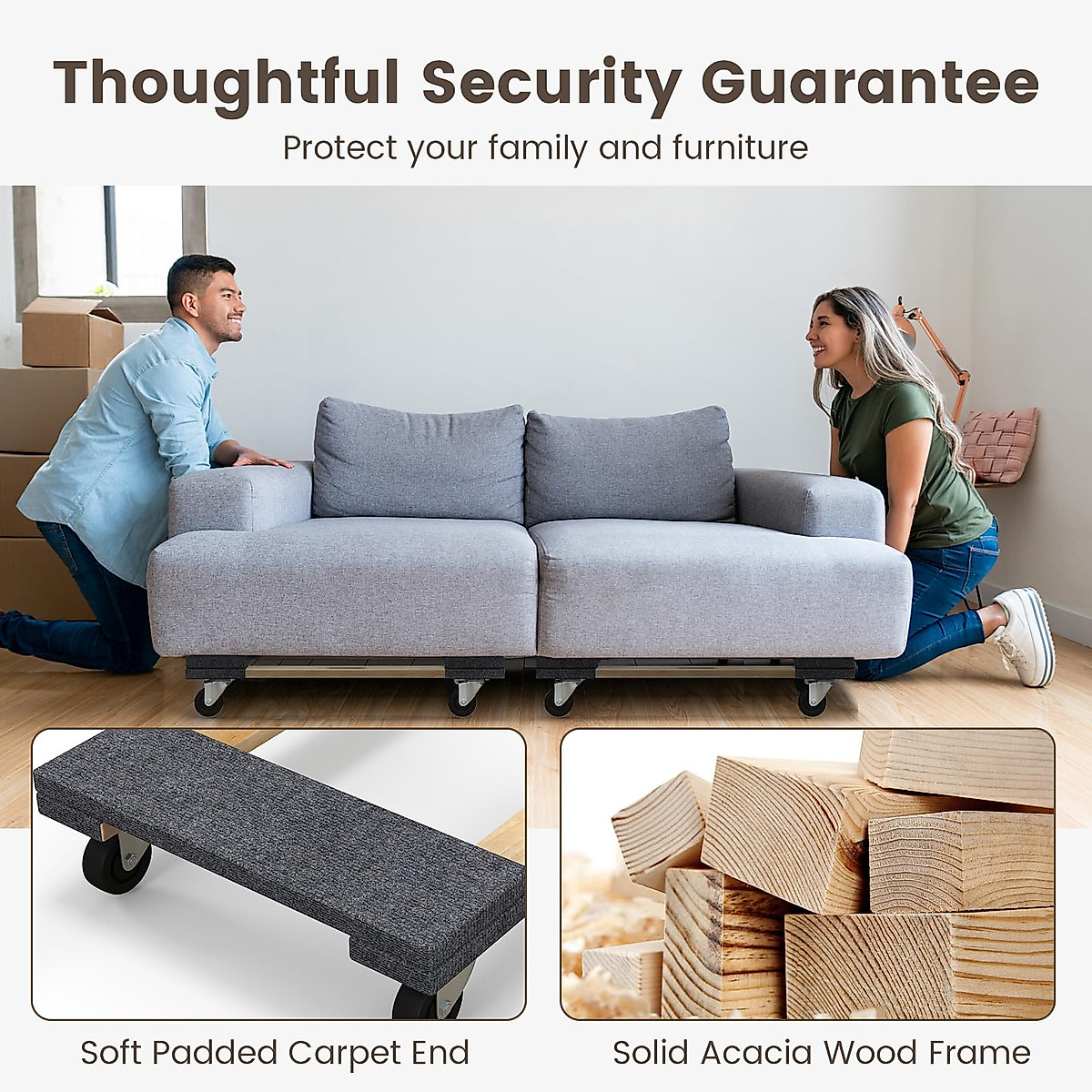 Goplus Furniture Moving Dolly, Heavy Duty Wood Rolling Mover with Wheels for Piano Couch Fridge Heavy Items, Securely Holds 1000 LBS (2 Packs with Handle)