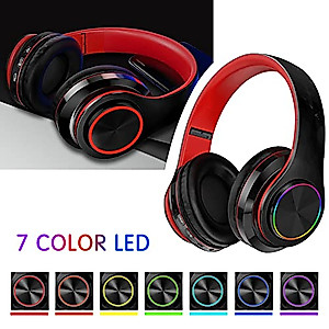 Bluetooth Headphones Over Ear for Music,LED Foldable Stereo Headphones for Gaming with Volume Control,Built in Mic,Support TF,Wired and Wireless Headset for Smart Phone/TV/PC(Black)