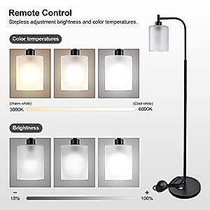 Industrial LED Floor Lamp with Hanging Frosted Glass Shade, Modern Standing Lamp with Smart Bulb, Remote Control, Dimmable, Tall Pole Lamp for Bedroom Living Room Office Farmhouse, Matte Black