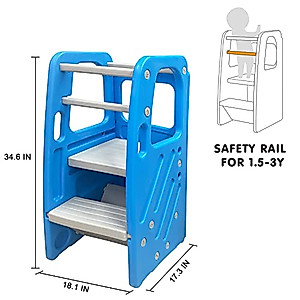 SDADI Toddler Tower Childrens Step Stool, Plastic Kitchen Helper Stool with Three Adjustable Heights for Kids and Toddlers (Light Blue/Light Gray)