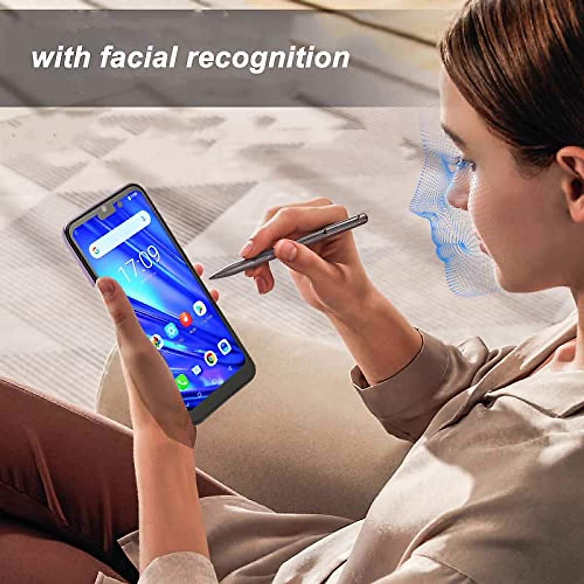 Unlocked Cell Phone, IP14 Pro Smartphone, 4GB 32GB ROM,6.1inch Face Recognition Mobile Phone, Dual Card Dual Standby, Cellphone for Android 10.1 (Purpl)