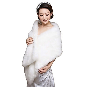 Women Winter Classic Faux Fur Capelets Shawls Soft Long Wedding Bridal Bridesmaid Shoulder Cape Wraps Dress Coat Tippet White
