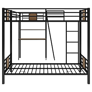 DEYOBED Twin Over Twin Metal L-Shaped Triple Bed Bunk Bed with Twin Size Loft Bed, Desk and Shelf for Kids Teens Adults
