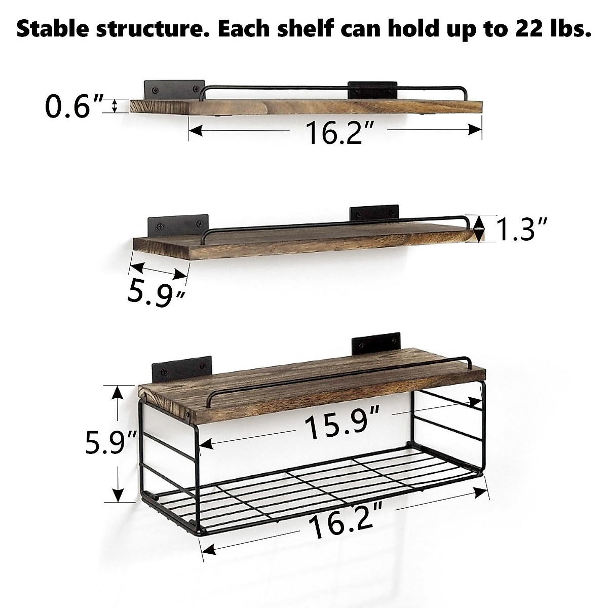 YXDXF Bathroom Shelves Over Toilet, Wall Mounted Bathroom Floating Shelves for Wall Farmhouse Bathroom Decor Toilet Paper Storage Wall Shelves, Dark Brown (16.2 Inch Set of 3)