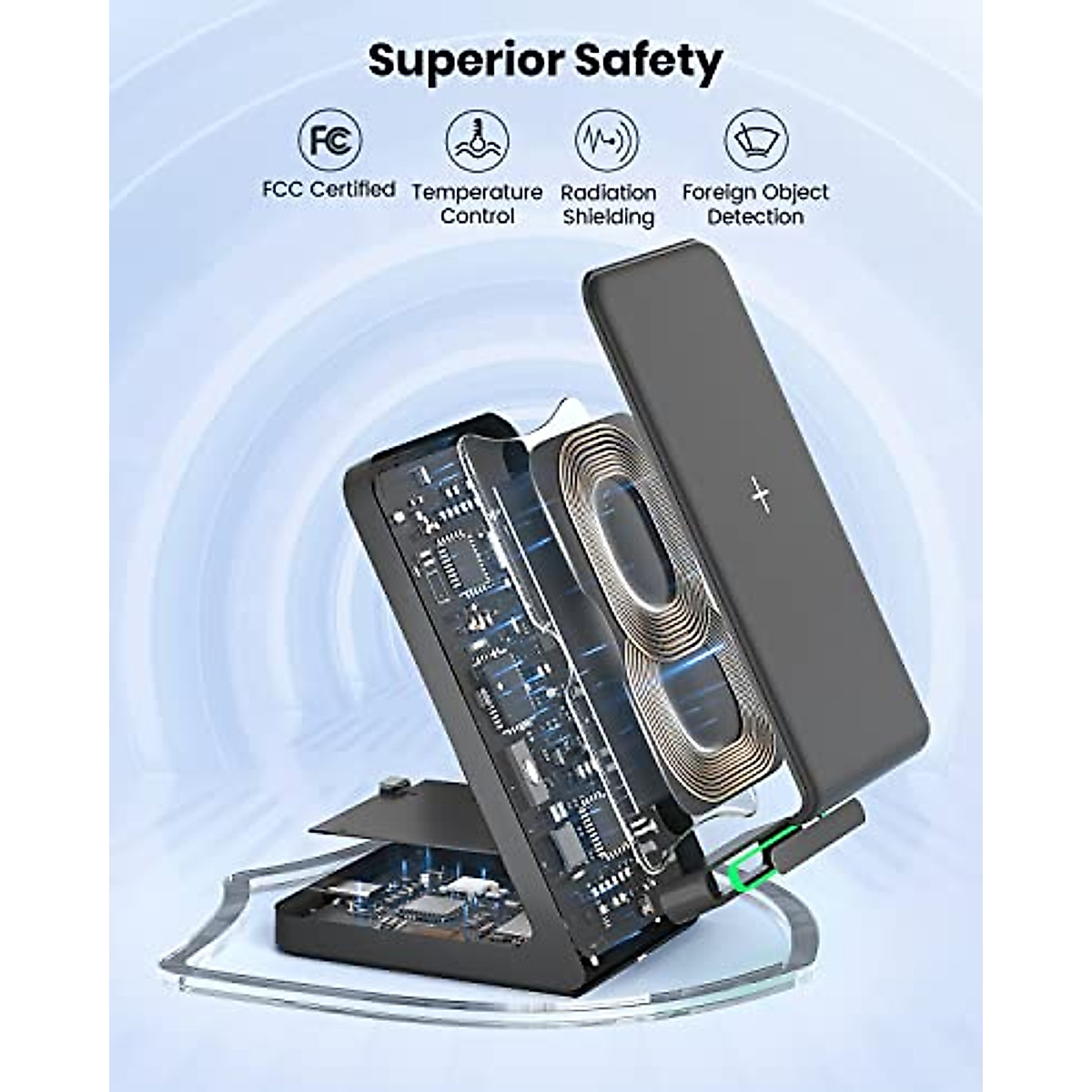 GEEKERA Wireless Charger, 2 Pack Wireless Charging Stand, Qi-Certified Charging Station for iPhone 13/12/11/Pro/Pro Max/Mini/X/Xr, Wireless Charging Station for Samsung Galaxy Series (With AC Adapter)