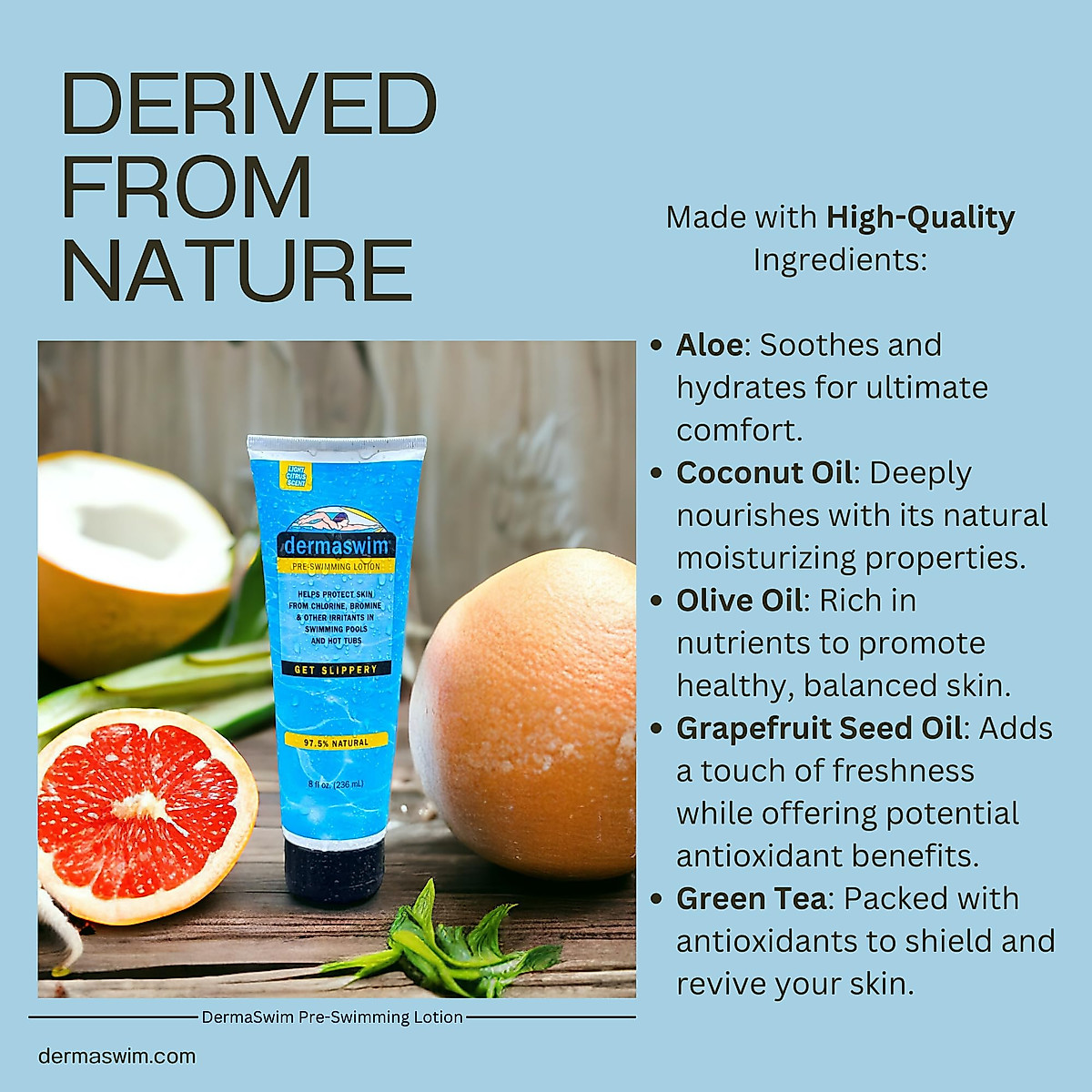 DERMASWIM Pre-Swimming Lotion, 8 Fl Oz | Vitamin-Infused, Aloe, Green Tea | Helps Protect Skin from Chlorine in Pools and Hot Tubs, Paraben-Free, 97.5% Natural