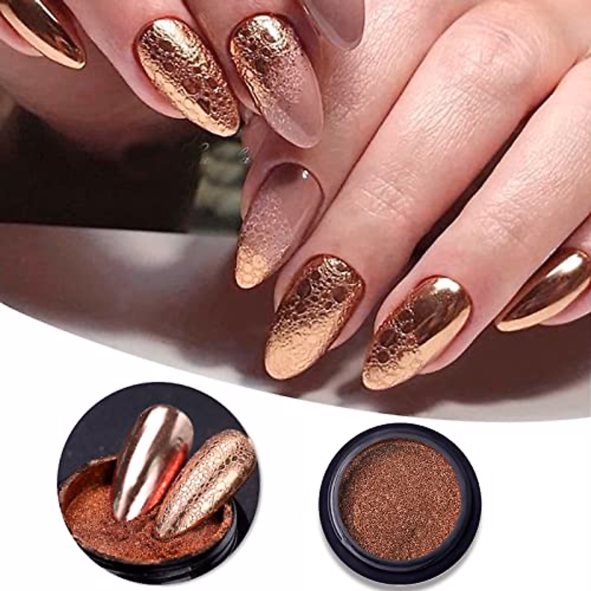 2 Boxes Apple Gold Chrome Nail Powder Metallic Mirror Effect Holographic Aurora Chameleon Pigment Nail Art Glitter for Nail Art Gel Polish Mermaid Unicorn Dipping Powder Decoration Design