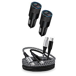 AILKIN 2 Pack Dual Port USB C Car Charger + 2Pack 6ft Fast Charging Type C to C Cable