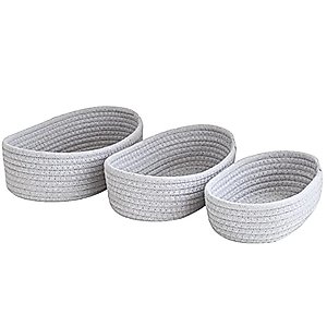 HolaDream Storage Basket Set of 3, Woven Cotton Rope Small Basket for Closet, Shelf, Baby Nursery, Bathroom Organizer, Home Decor, Grey