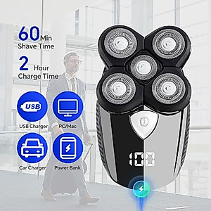 Tiklean Bald Head Shaver, Electric Razor for Men, 5-in-1 Head and Face Grooming Kit, Waterproof and Rechargeable