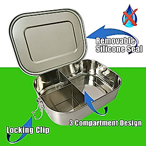 UPTRUST Leak Proof Stainless Steel Bento Lunch Container, (47OZ/1400ML) Metal Bento Lunch Box for Kids or Adults, 3 Compartment Packing Box for Work Lunch