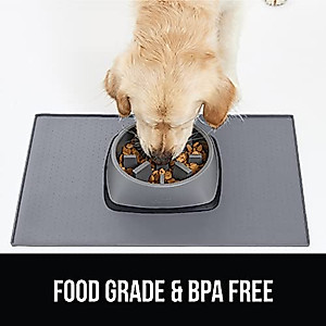 Gorilla Grip Silicone Pet Feeding Mat, Dog and Cat Food Mats Contain Spills, Protects Floors, Waterproof Placemats for Dogs and Cats Water Bowl, Raised Edges, Pet Accessories, 18.5x11.5, Gray