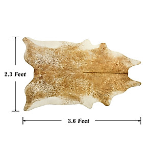 Rtizon Faux Cowhide Rug for Living Room, 2.3 x 3.6 Feet Khaki, Cow Print Skins Rug for Bedroom, Premium Faux Fur Animal Cow Hide Rugs Carpet for Western Decor