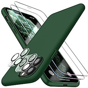 Dssairo [5 in 1 for iPhone 11 Pro Max Case, with 2 Pack Screen Protector + 2 Pack Camera Lens Protector, Liquid Silicone Ultra Slim Shockproof Protective Phone Case [Microfiber Lining] (Alpine Green)…