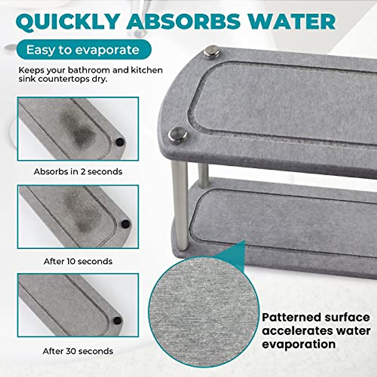 Sekonow 2 Tier Sink Caddy, Bathroom Instant Dry Sink Organizer, Diatomaceous Earth Fast Drying Stone Sink Tray, Kitchen Sink Organizer Soap Sponge Holder