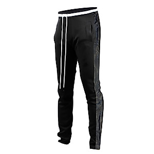 SCREENSHOT-S41700 Mens Hip Hop Premium Slim Fit Comfort Track Pants - Athletic Fitness Fashion Urban Lifestyle Streetwear Bottoms-Black/PU-Small
