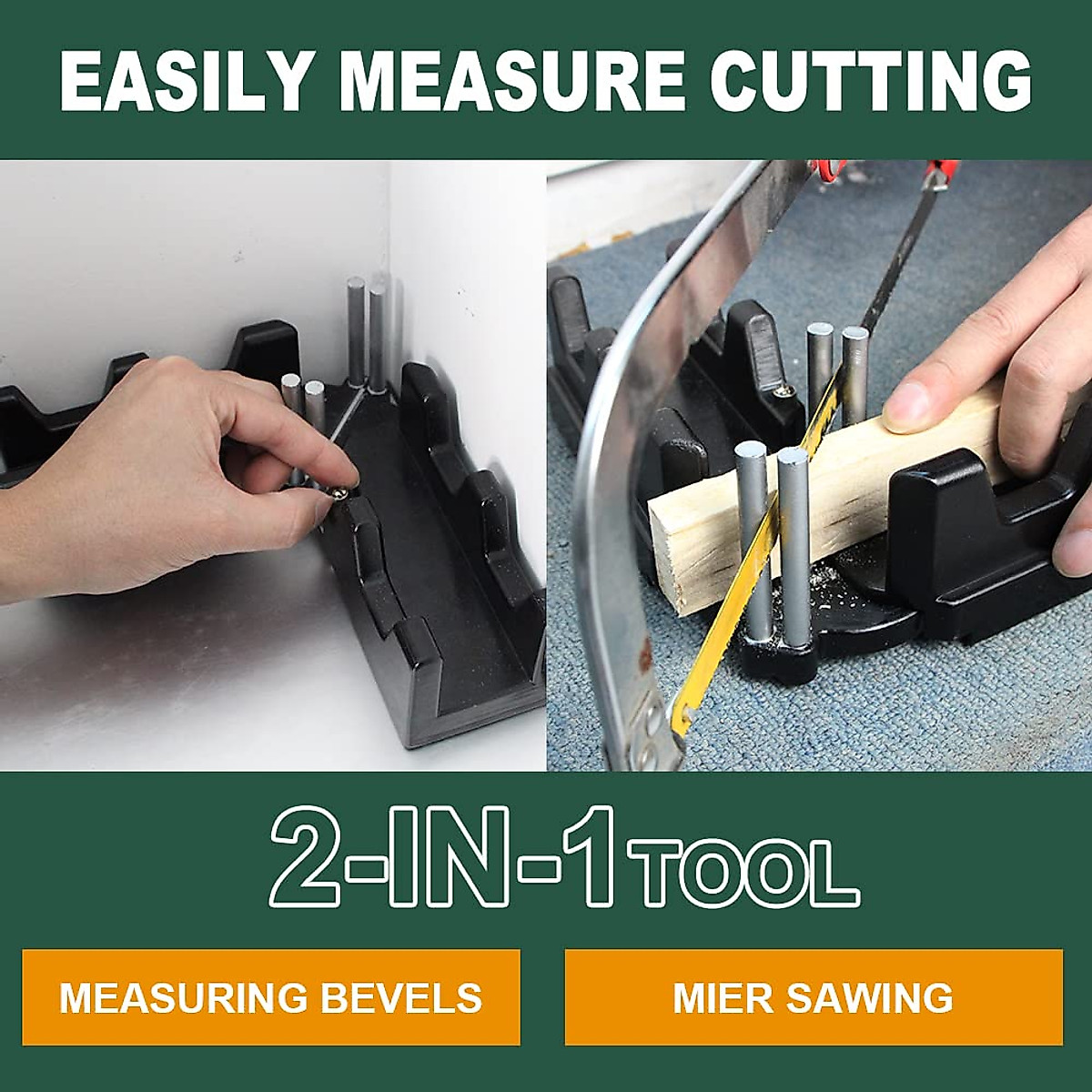 2-in-1 Mitre Measuring Cutting Tool, Miter Saw Protractor Tool, Precise Mitre Angles Cutting Tool, Measuring Template Instrument Home Supplies (Black)