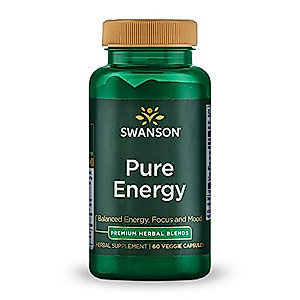 Swanson Pure Energy Metabolism Concentration Mental Focus Mood Support Stress Management Adaptogenic Herbs Herbal Supplement 60 Veggie Capsules (Veg Caps) Vegan