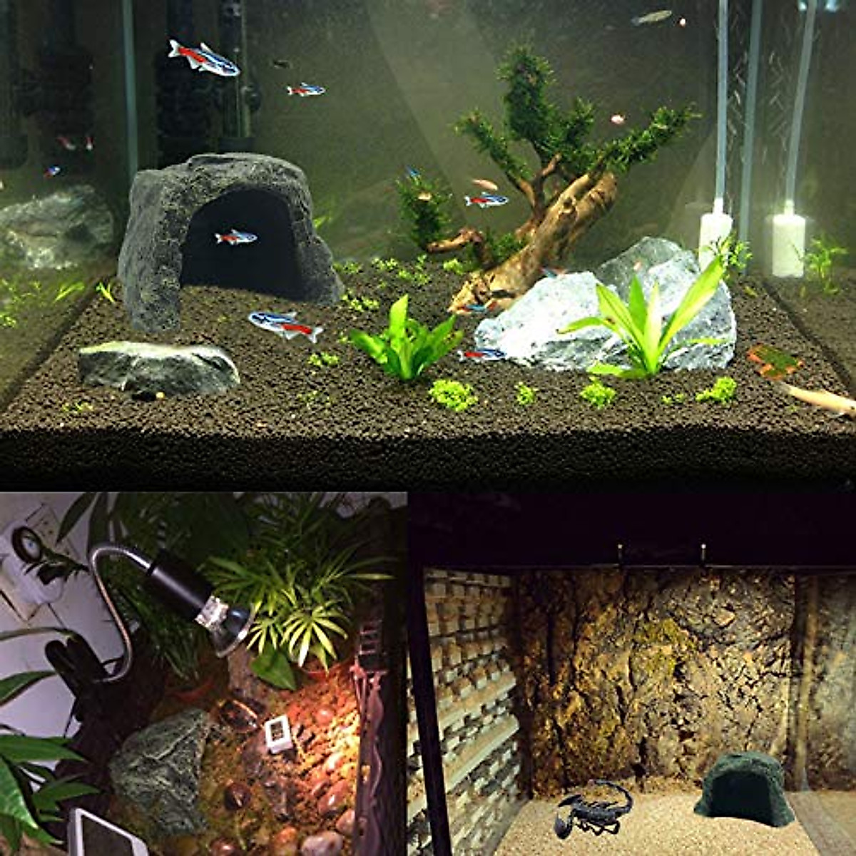 PINVNBY Large Reptile Hideout Cave,Resin Rock Hides Habitat Decor Lizard Box Shelter Tortoise Basking Terrace Pet Terrarium Nest Decoration for Gecko,Spiders,Frogs,Fish,Turtles and Hermit Crabs