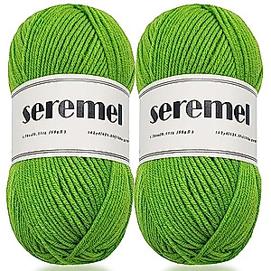 seremel 4Ply Acrylic Soft Yarn 2 Balls 1Pack, 2 Pcs Crochet Yarn Total 100g (3.4oz) / 260m (280Yds), Crocheting/Knitting #4 Medium Yarns, Worsted Beautiful Color (Spring Green)