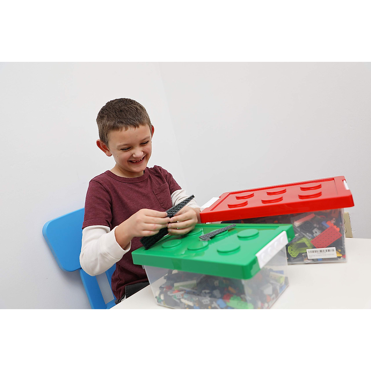 ASH BRAND Toy Organizer Set of 2 Large and Small Brick Shaped Storage Containers for Building Brick Storage, Small Dolls, bricks toys, Small Kids Toys - Plastic Kids Toy Chest