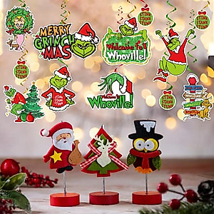 36 Pcs Whoville Christmas Decorations Hanging Swirls,NO-DIY Whoville Decorations Green Monster Christmas Decorations, Welcome to Whoville Hanging Decorations for Green Monster Party Decorations