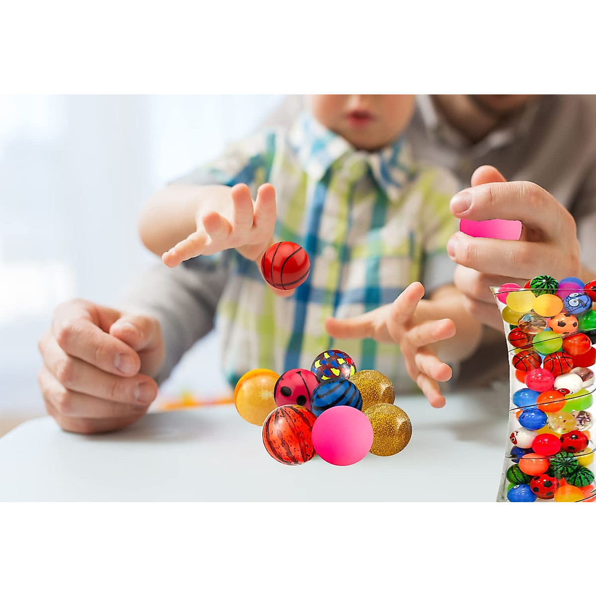 OBTANIM 100 Pieces Colorful Bouncy Balls Bulk Mixed Pattern High Bouncing Balls for Kids Party Favors, Prizes, Birthdays Gift (27 mm)