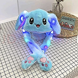 AIYUENCICI Funny Plush Rabbit Hat Ear Moving Jumping Hats Cute Bunny Hat Cap for Women Girls Cosplay Party Holiday (LED Blue)