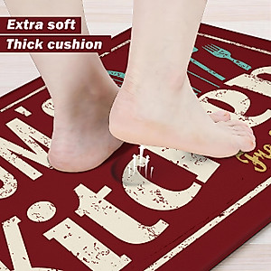 chiinvent Kitchen Mats for Floor Cushioned Anti Fatigue Mats for Kitchen Floor Red Kitchen Floor Mat Memory Foam Kitchen Rugs Sets of 2, 17.3x28 + 17.3x47, 0.4 inches