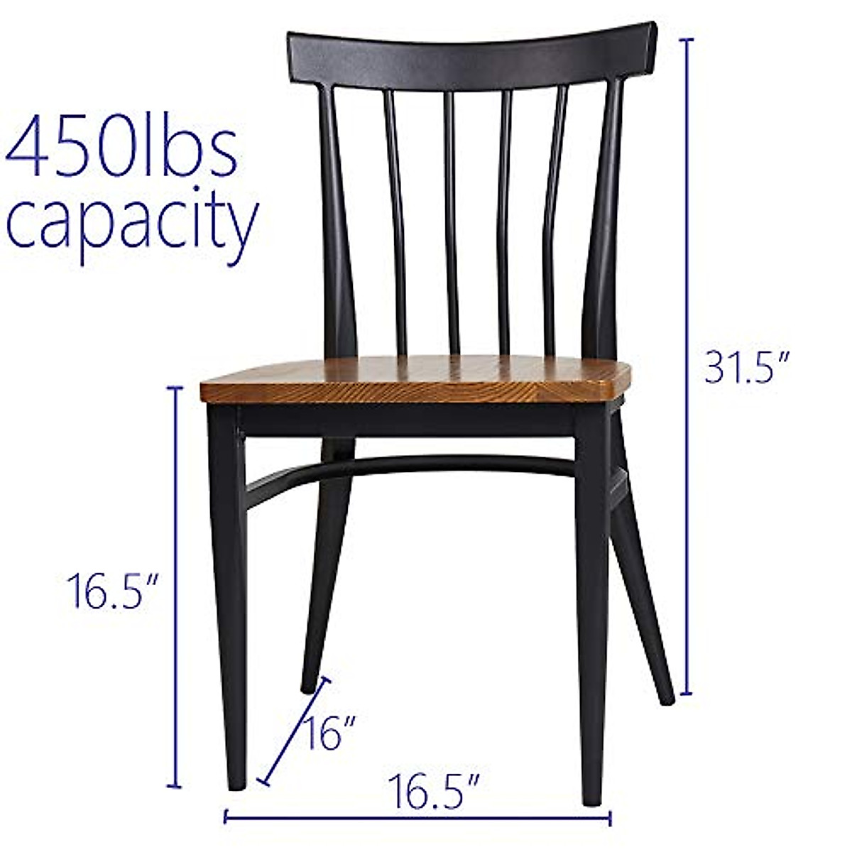 Livebest 2 Packs Slat Back Dining Chairs Metal Leg Side Chairs with Wood Seat,Stackable Fully Assembled Modern Furniture for Retro Bistro Kitchen Cafe,Black