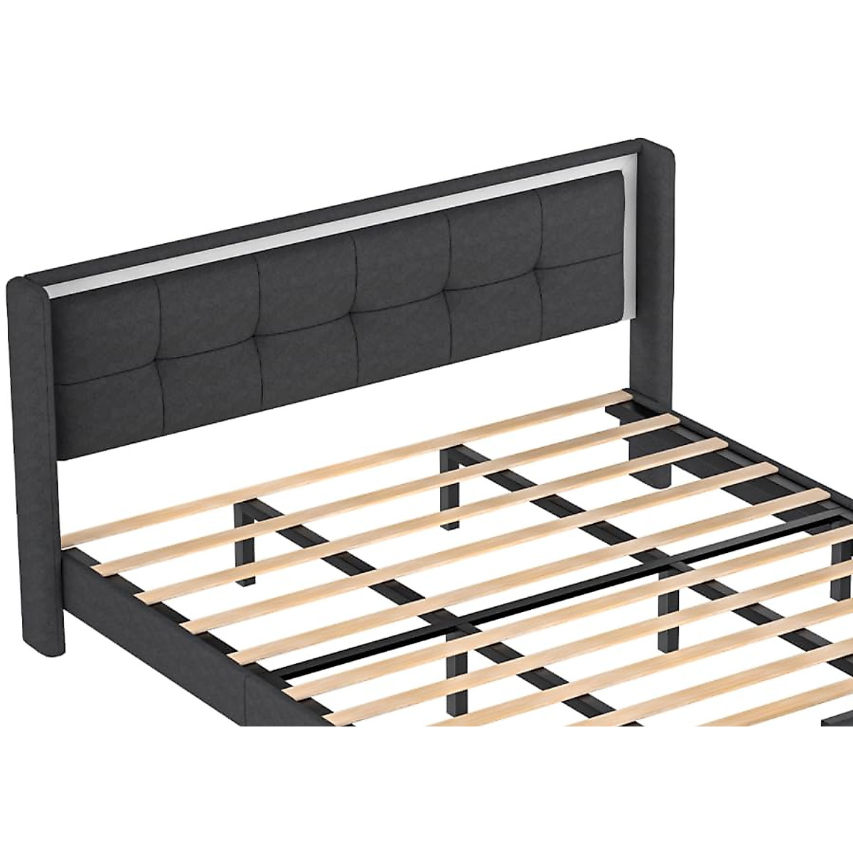 Queen Size Upholstered Platform Bed Frame with Headboard and Sturdy Wooden Slats, Wooden Bed for Bedroom, Non-Slip and Noise-Free, No Box Spring Needed, Easy Assembly, Dark Gray