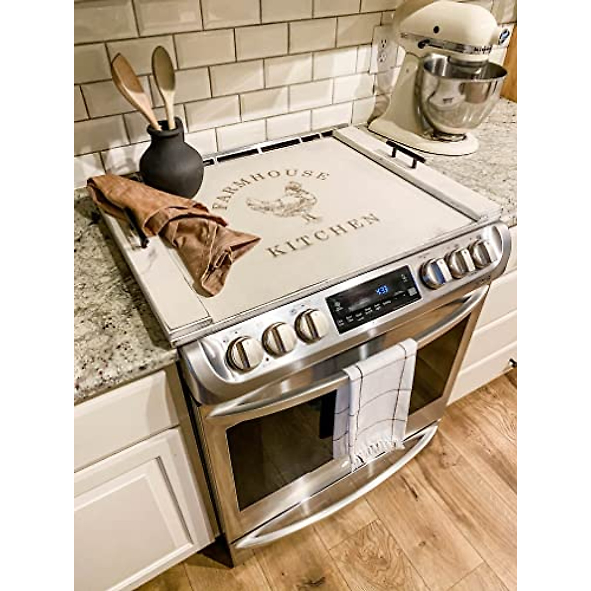 Josephine Thomas Home Noodle Board Distressed Ivory Farmhouse Kitchen - Stove Cover