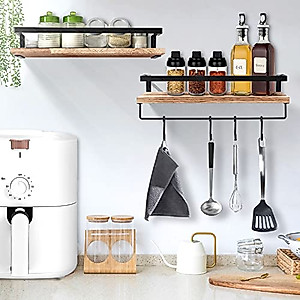 Floating Shelves, Wall Shelf Outdoor, 42x15x8 cm, Shelving Unit for Wall, Towel Holder 6 Hooks, Kitchen Spice Rack, Storage Organiser Shelf for Bedroom, Bathroom, Living Room, Office