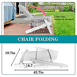 Adirondack Chair,Folding Wooden Lounger Chair，All-Weather Chair for Fire Pit/Garden/Fish with 250lbs Duty Rating，White