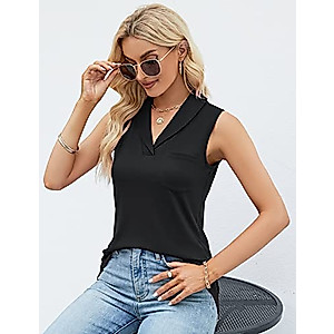 KTILG Tank Tops for Women Trendy Sleeveless Summer Tanks for Women V Neck Tank Tops for Women Office Polo Tank Top (Black M)