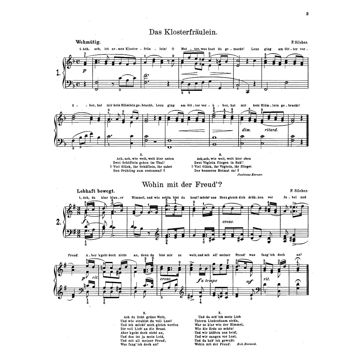 100 Volkslieder. Friedrich Silcher. Pianoforte (Piano Score) Nr 805 (B. Wolfe) [ Student Loose Leaf Facsimile Edition in German]