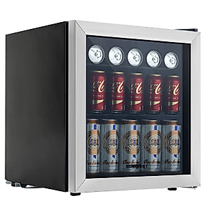 KUPPET Mini Fridge Cooler - 62 Can Beverage Refrigerator Glass Door for Beer Soda or Wine, Glass Door Small Drink Dispenser Machine Clear Front Removable for Home, Office or Bar, 1.6Cu.Ft