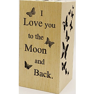 UNIDECO Wooden Butterfly Décor for Bedroom - 8.0 Inch Wood I Love You to The Moon and Back - Battery Powered Cordless Nite Lite - LED Operated Lights - Accent Night Lamp - Butterflies Gifts
