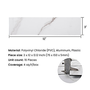 Adedeo Peel and Stick Subway Backsplash, 3"x12" Marble Self Adhesive PVC Wall Subway Tile Stick on Backsplash for Kitchen and Bathroom（16 Pieces）