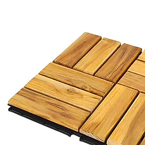 BEEFURNI Teak Interlocking Deck Tiles (10PCS 12"x 12"), Hardwood Outdoor All Weather, Wood Tile for Balcony, Backyard, Hot Tub Decor, 1-Year Warranty