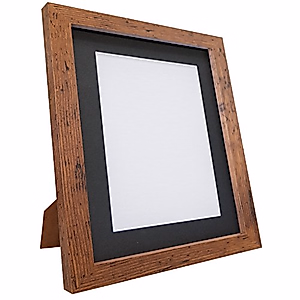 FRAMES BY POST Q7 Picture Photo and Poster Frame, Vintage Wood with Black Mount, 50 x 40 cm Image Size A3, Plastic Glass