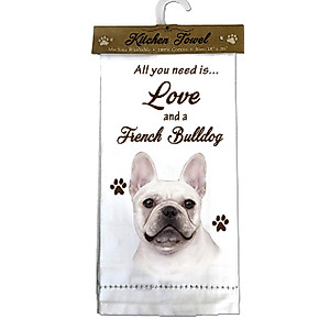 E&S Pets French Bulldog Kitchen Towels, Off-white Small