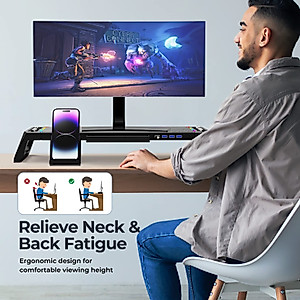 KeiBn RGB Gaming Computer Monitor Stand with 4 USB 3.0 Hub, 3 Lengths Adjustable Monitor Stand with Storage Drawer and Phone Holder, Monitor Stand Riser for PC,Laptop,iMac
