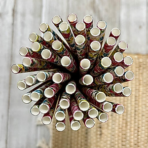 Rose Floral Paper Straws - Valentine Wedding Bridal Shower Birthday Valentine Party - Pink Yellow White - 7.75 inches - 50 Pack - Outside The Box Papers Brand