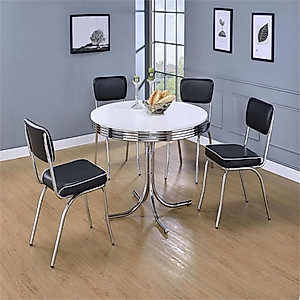 BOWERY HILL 42" Round Vintage Retro Dining Table in White and Chrome