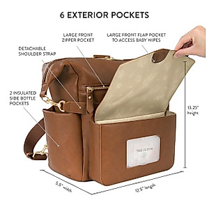 TWELVElittle Peek A Boo Convertible Hobo Diaperbag Backpack with Changing Pad, Wipes Case and Stroller Clips, Vegan Leather- Toffee